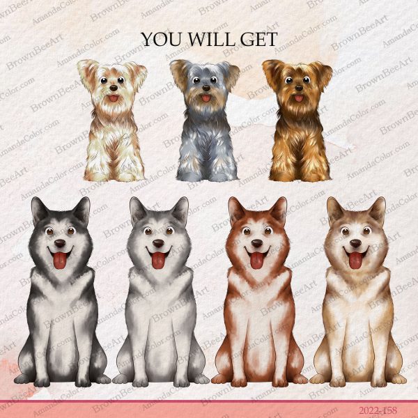 Dog Sitting Clipart – Set 6, Cute Animals Illustration - AmandaColor