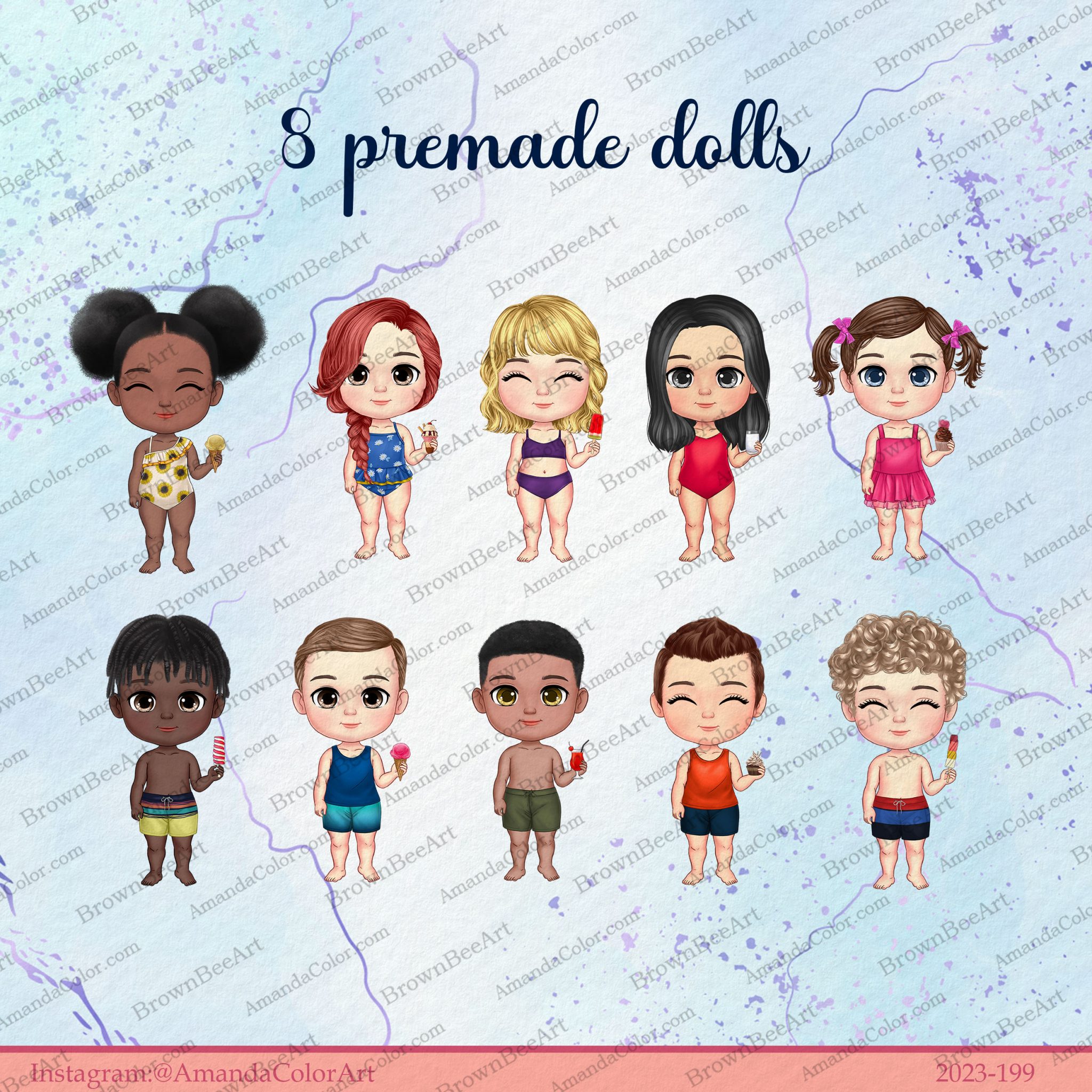 Beach Kids clipart, Chibi clipart - AmandaColor