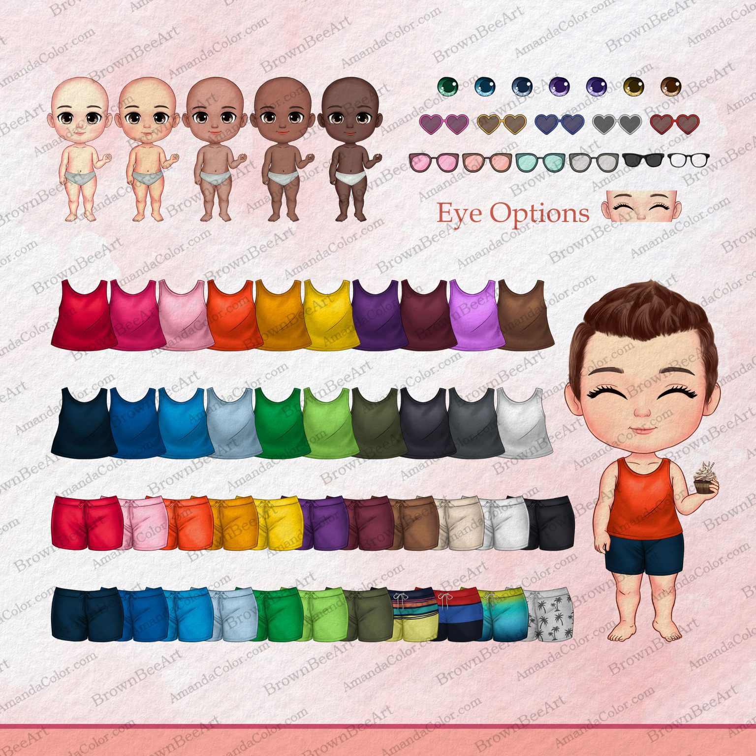 Beach Kids clipart, Chibi clipart - AmandaColor