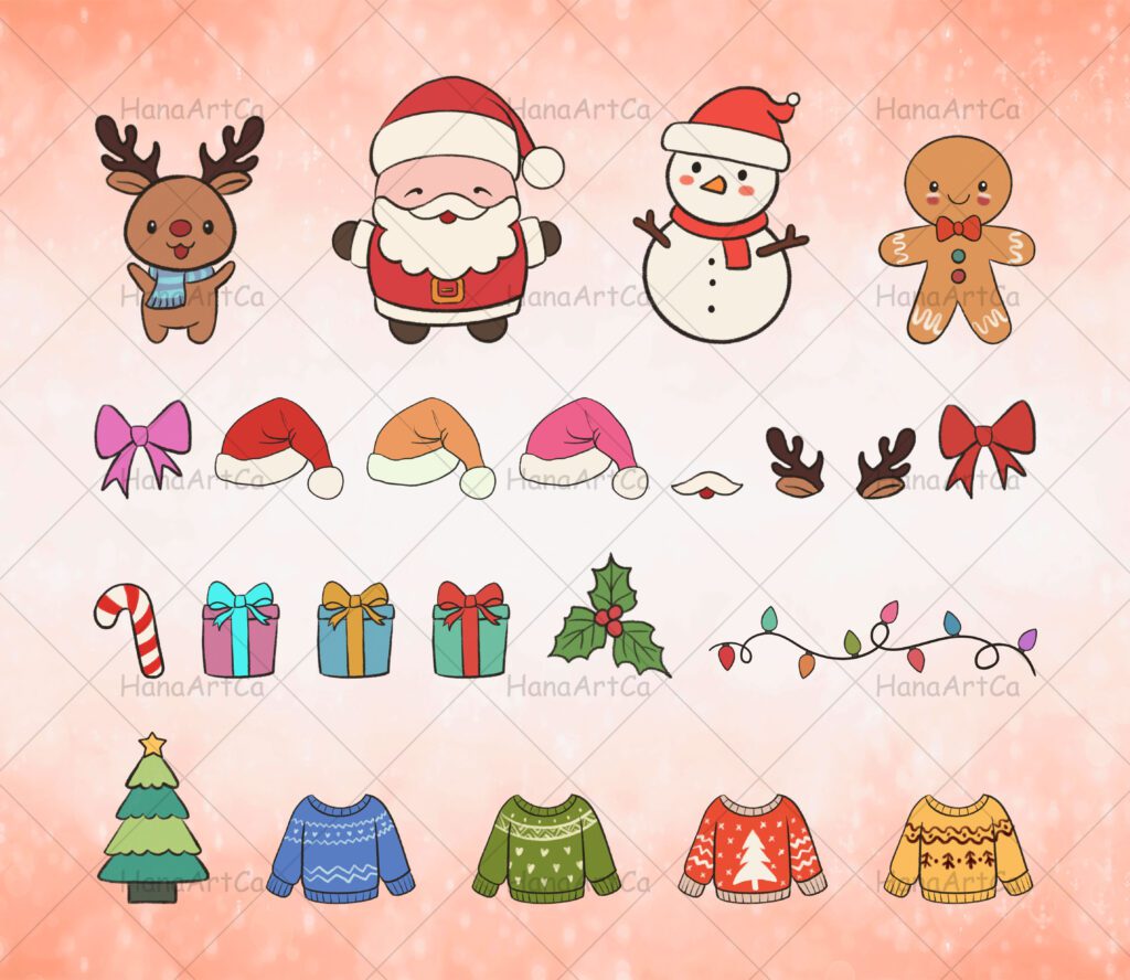 Xmas Doodle Graphics, Hand Drawn Doodle Alpha Bundle, PNG file ...